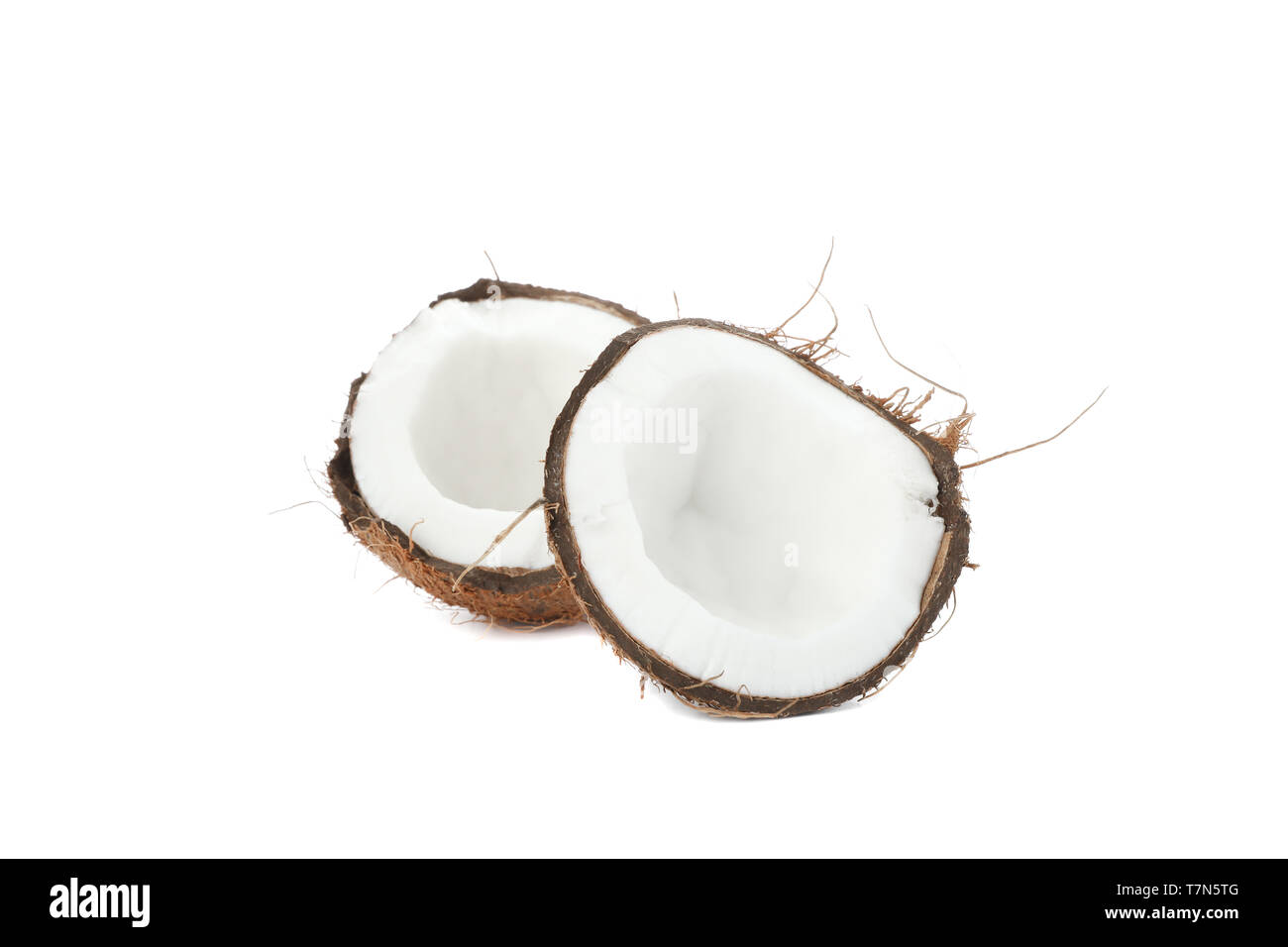 Split tropical coconut isolated on white background Stock Photo - Alamy