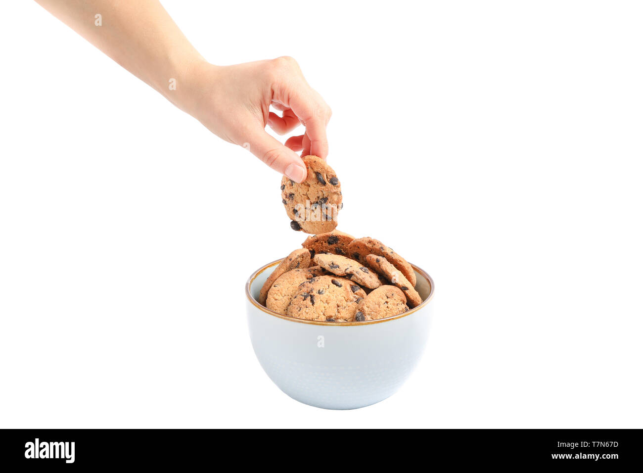 Woman eating chocolate biscuit Cut Out Stock Images & Pictures - Alamy
