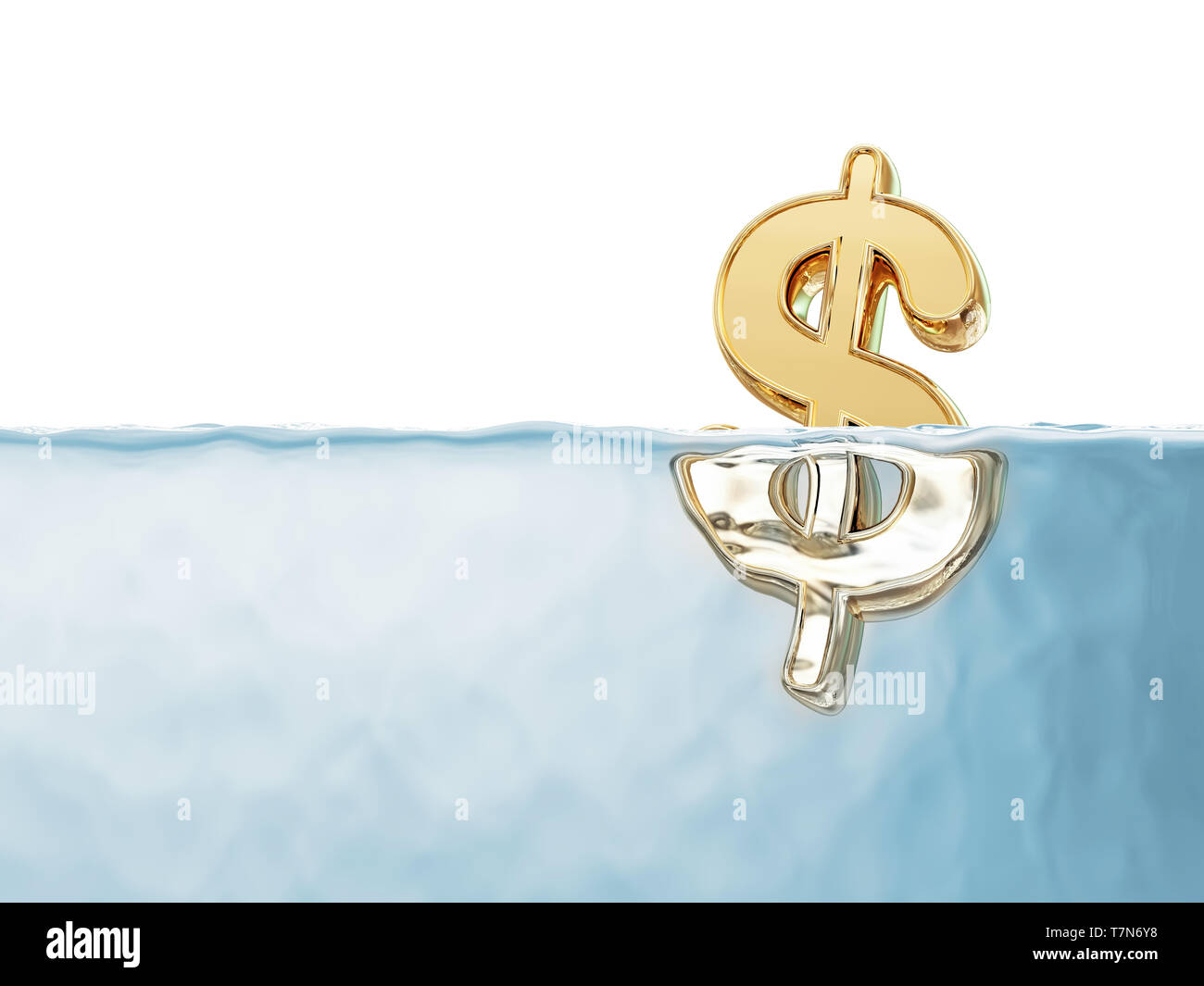 Golden Dollar Sign in Water isolated on white background with place for ...