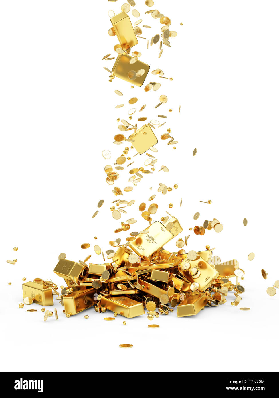 Falling Treasure. Golden Bars, Coins and Golden Pieces isolated on ...