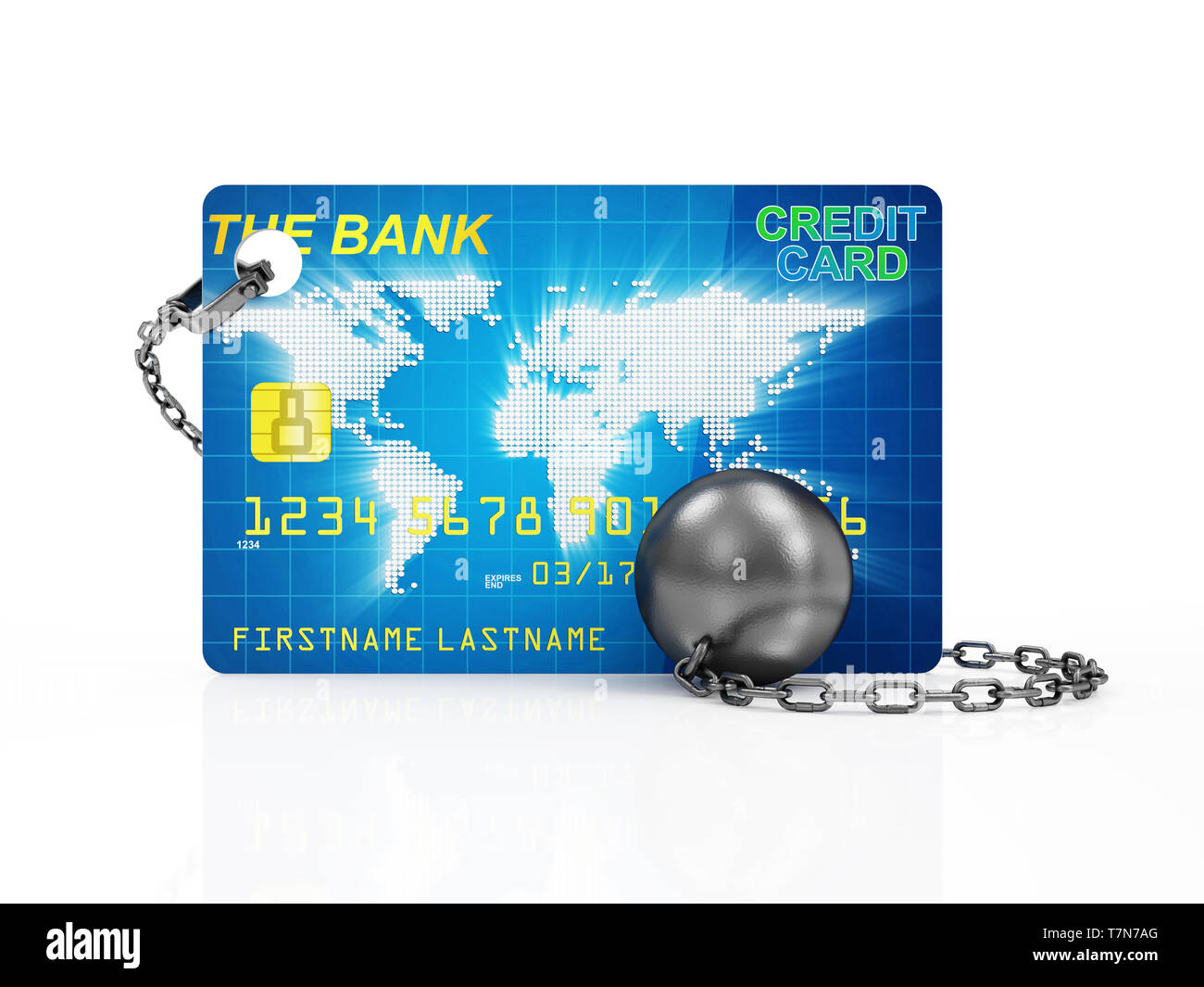 Heavy Ball and Chain with Credit Card isolated on white background ...