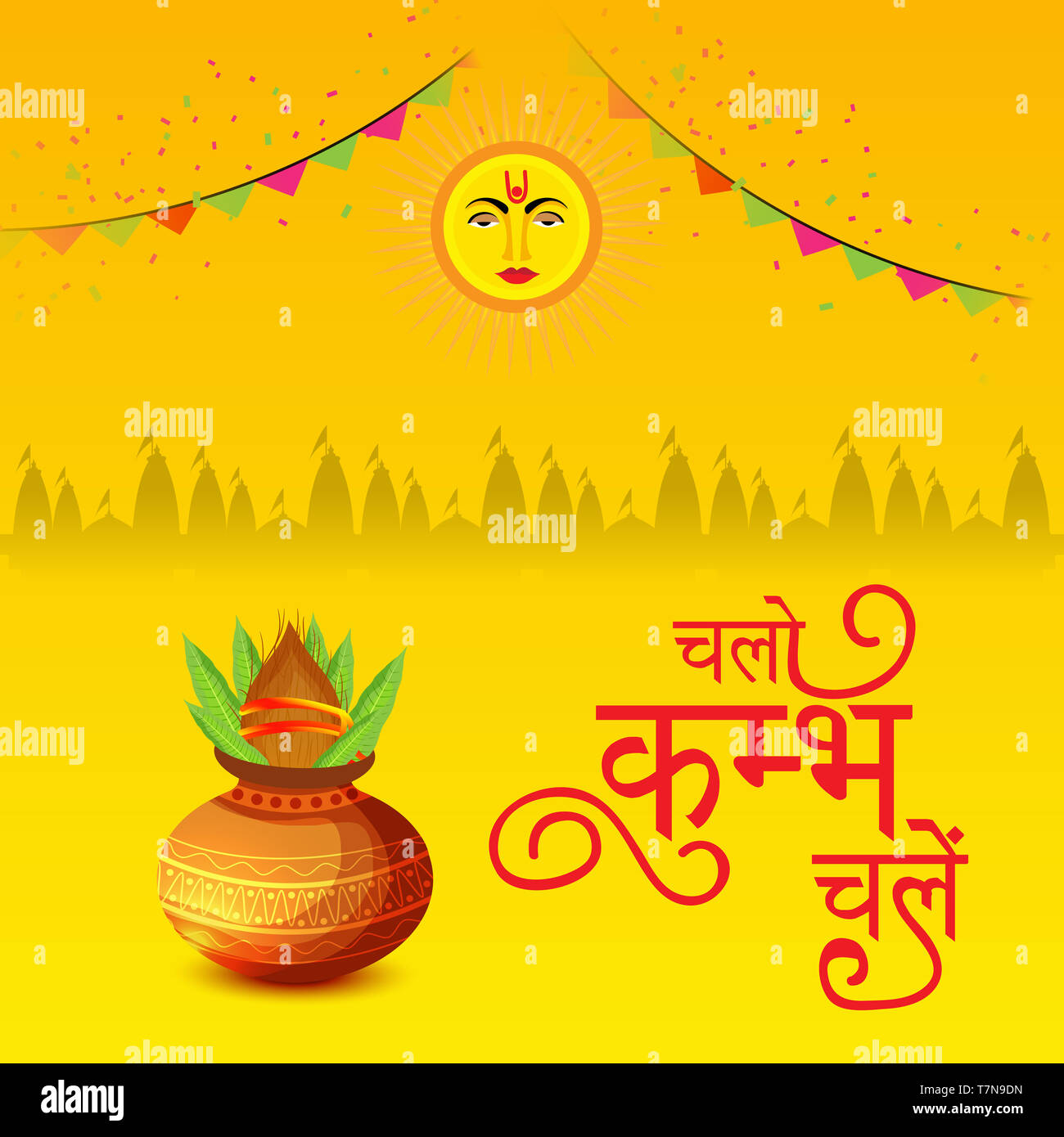Vector illustration of a Background for Kumbh Mela Festival at Pryagraj ...