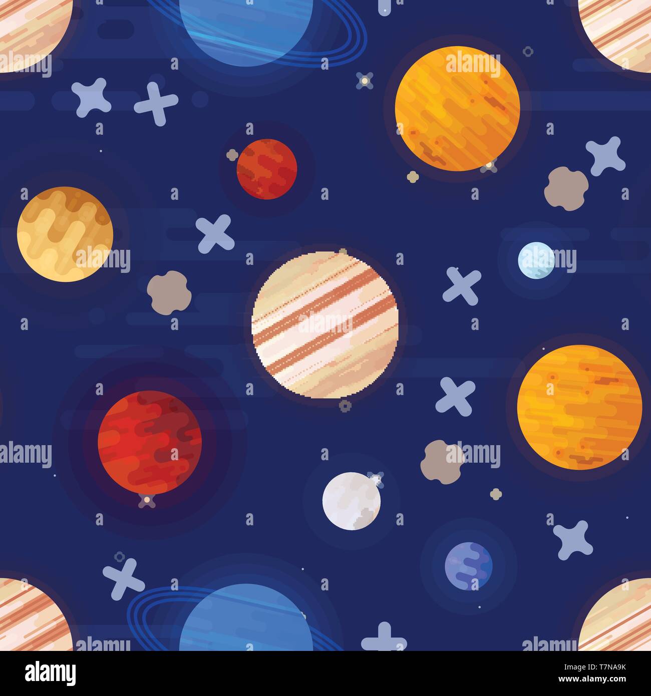 Space print. Seamless vector pattern. Different colored planets of the ...