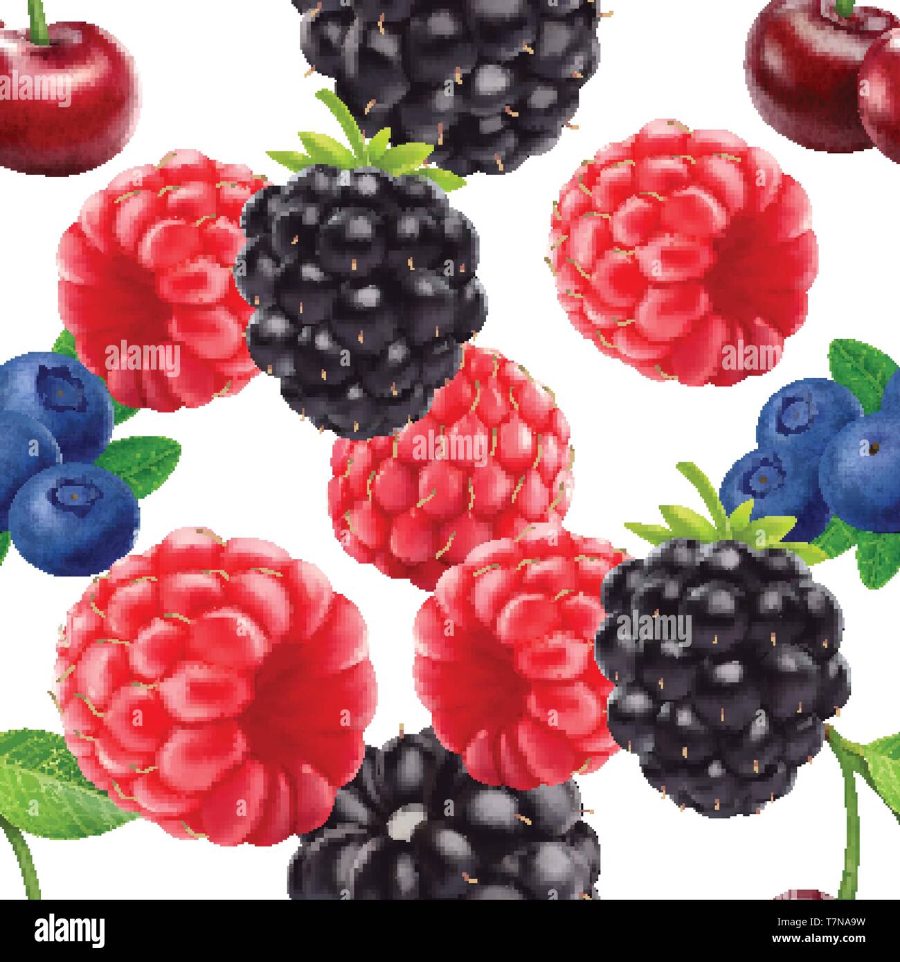 Blackberry blueberry cherry and raspberry seamless pattern. 3d ...