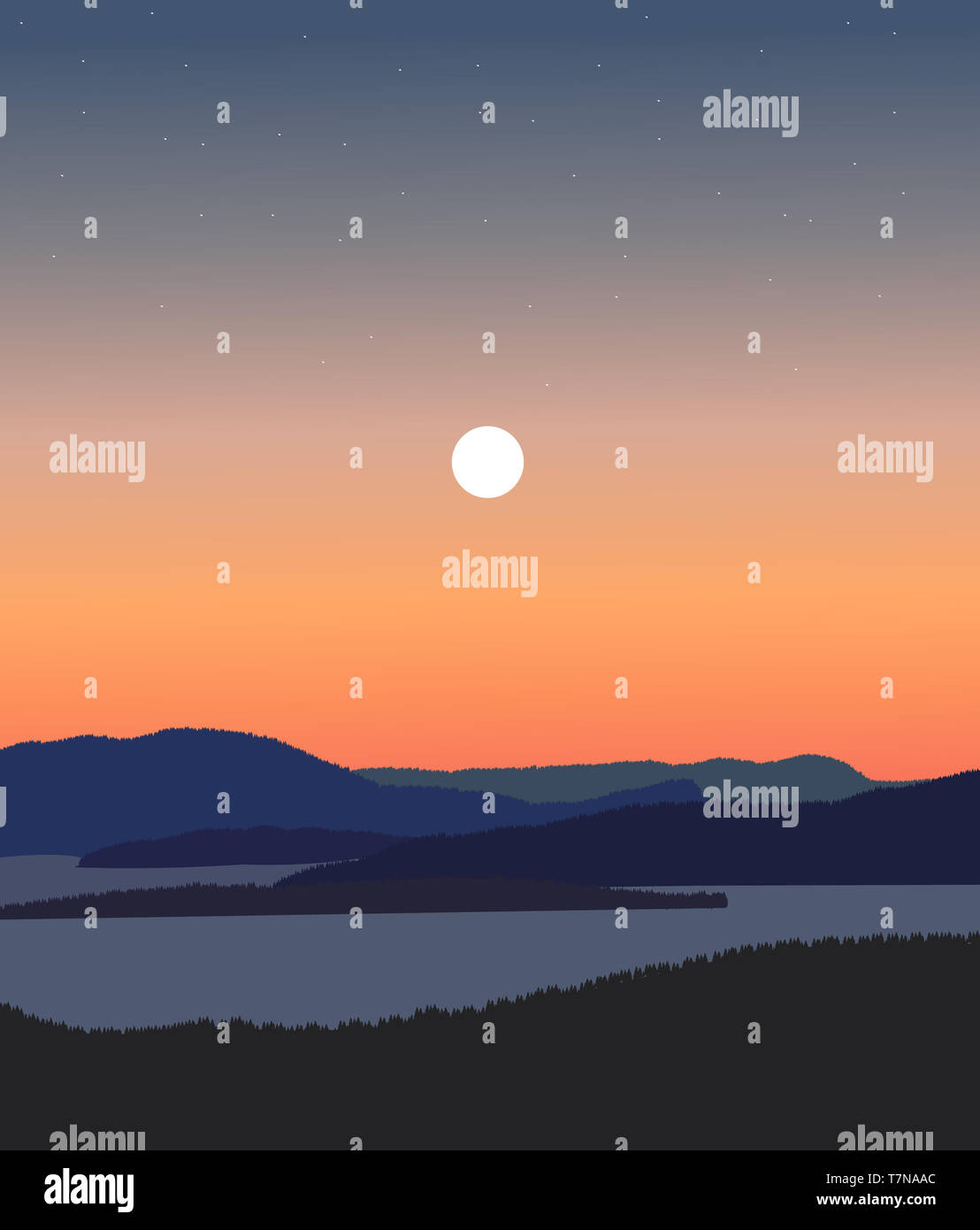 Sunset river drawing hi-res stock photography and images - Alamy