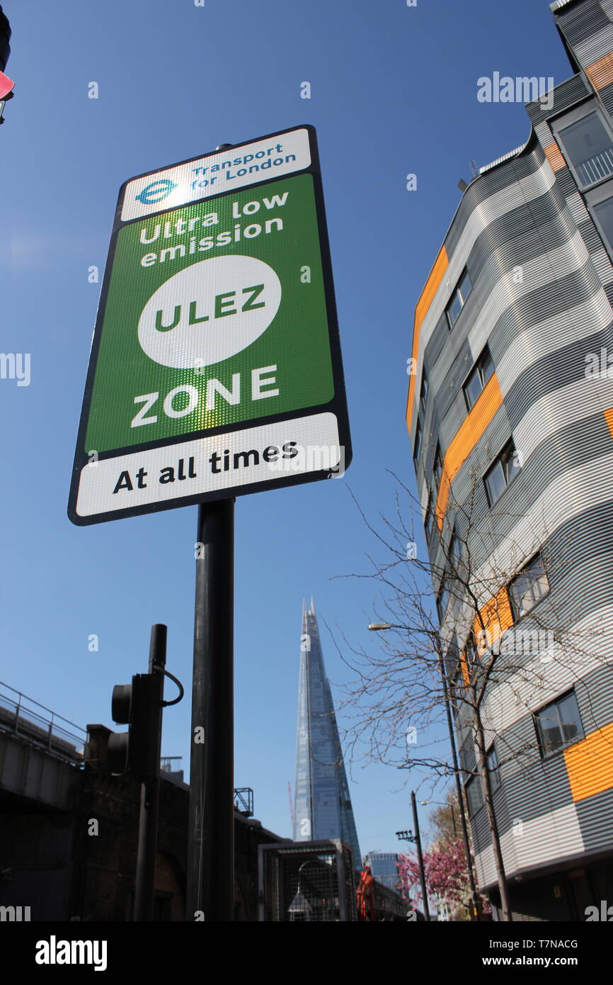 ULEZ Stock London, UK - April 9 2019: ULEZ (Ultra low emission zone ...