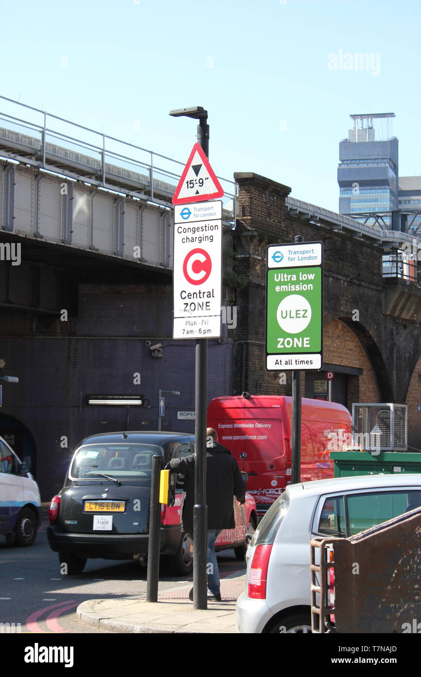 ULEZ Stock London, UK - April 9 2019: ULEZ (Ultra low emission zone ...