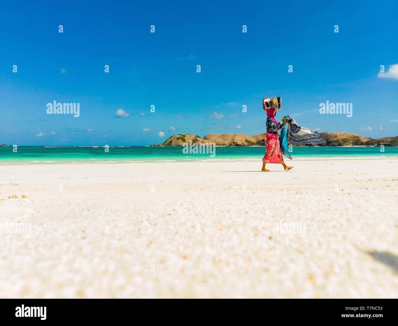 Indonesia, Lombok, Kuta area, Tanjung Ann beach (aerial view Stock ...