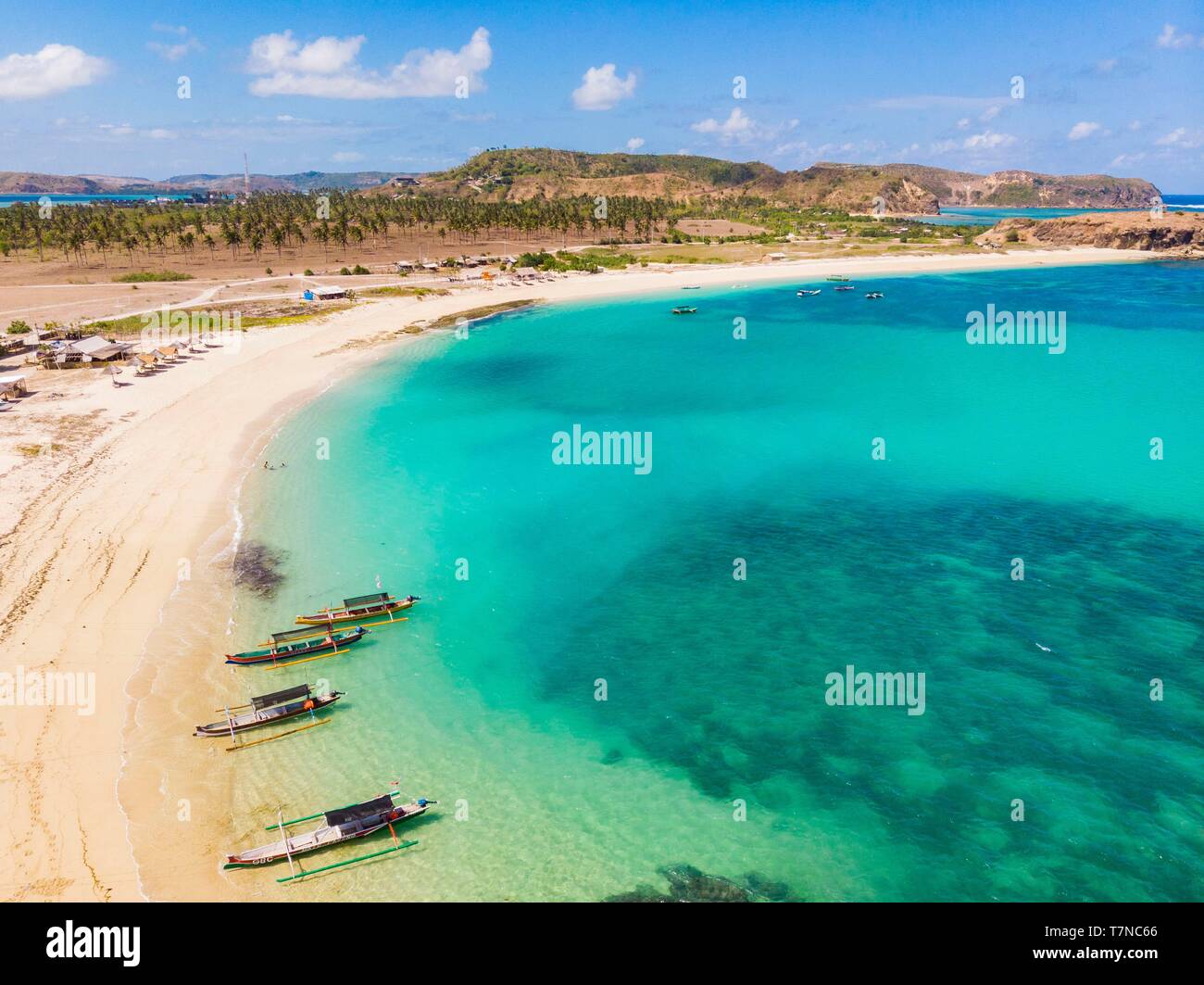 Indonesia, Lombok, Kuta area, Tanjung Ann beach (aerial view Stock ...