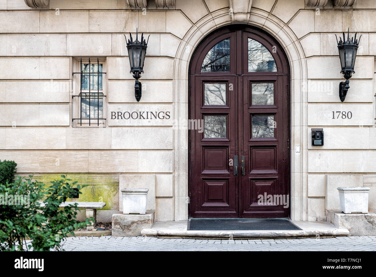 Washington DC, USA - March 9, 2018: Brookings Institution building exterior facade entrance of ...