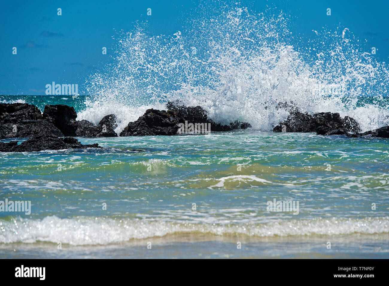 Hydrodynamic power, waves breaking at the lava rocks of the coast ...