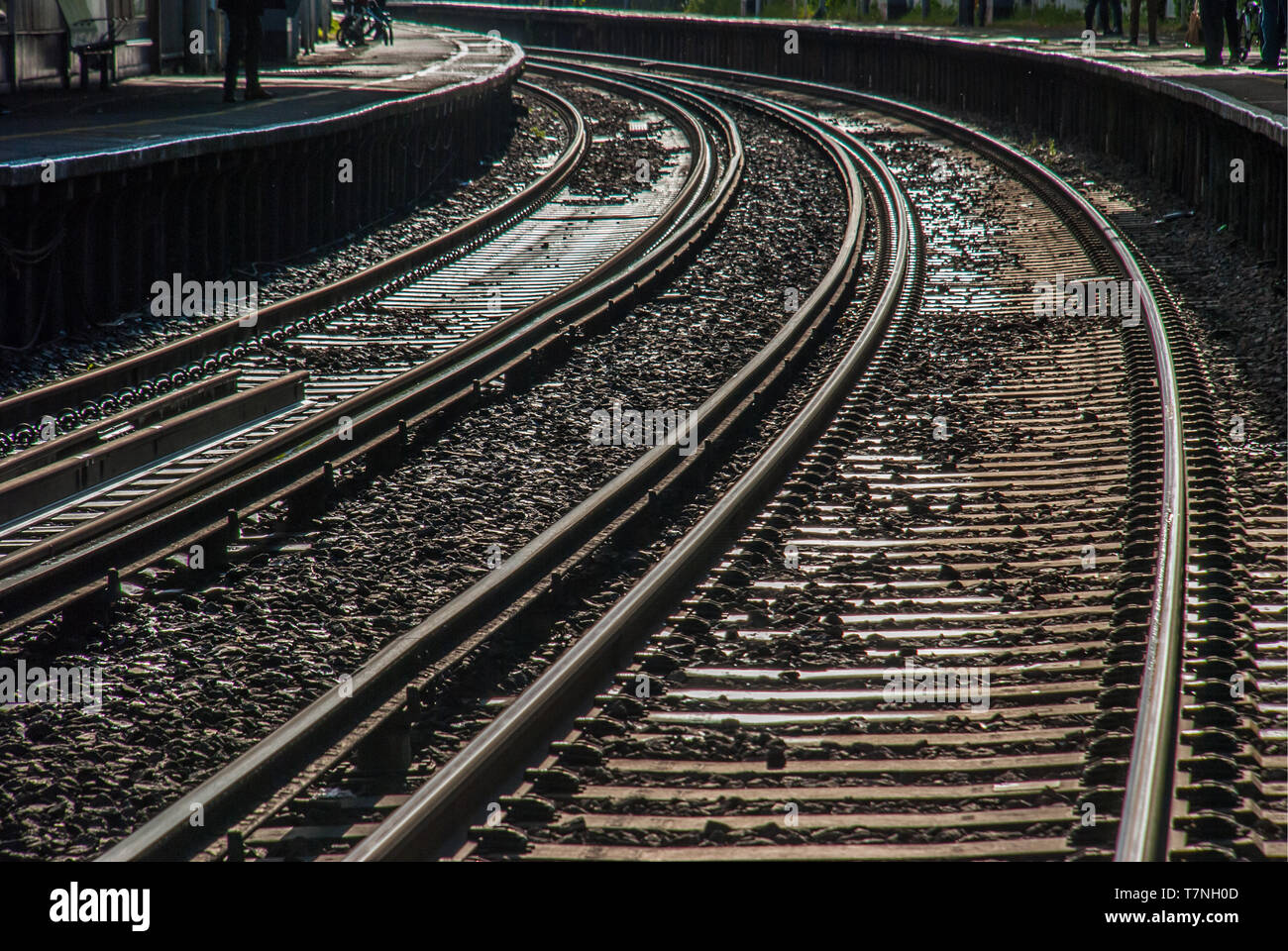Railroad crossing and evening train in the richmond, London Stock Photo ...