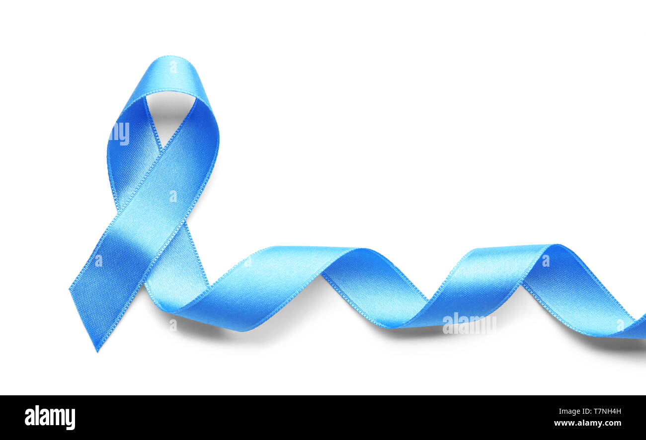Blue ribbon on white background. Prostate cancer awareness Stock Photo ...