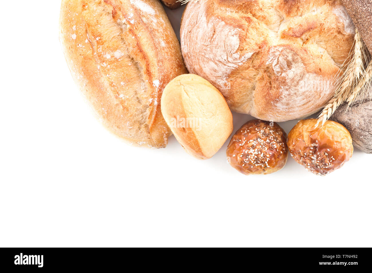 Variety of fresh tasty bread on white background Stock Photo - Alamy