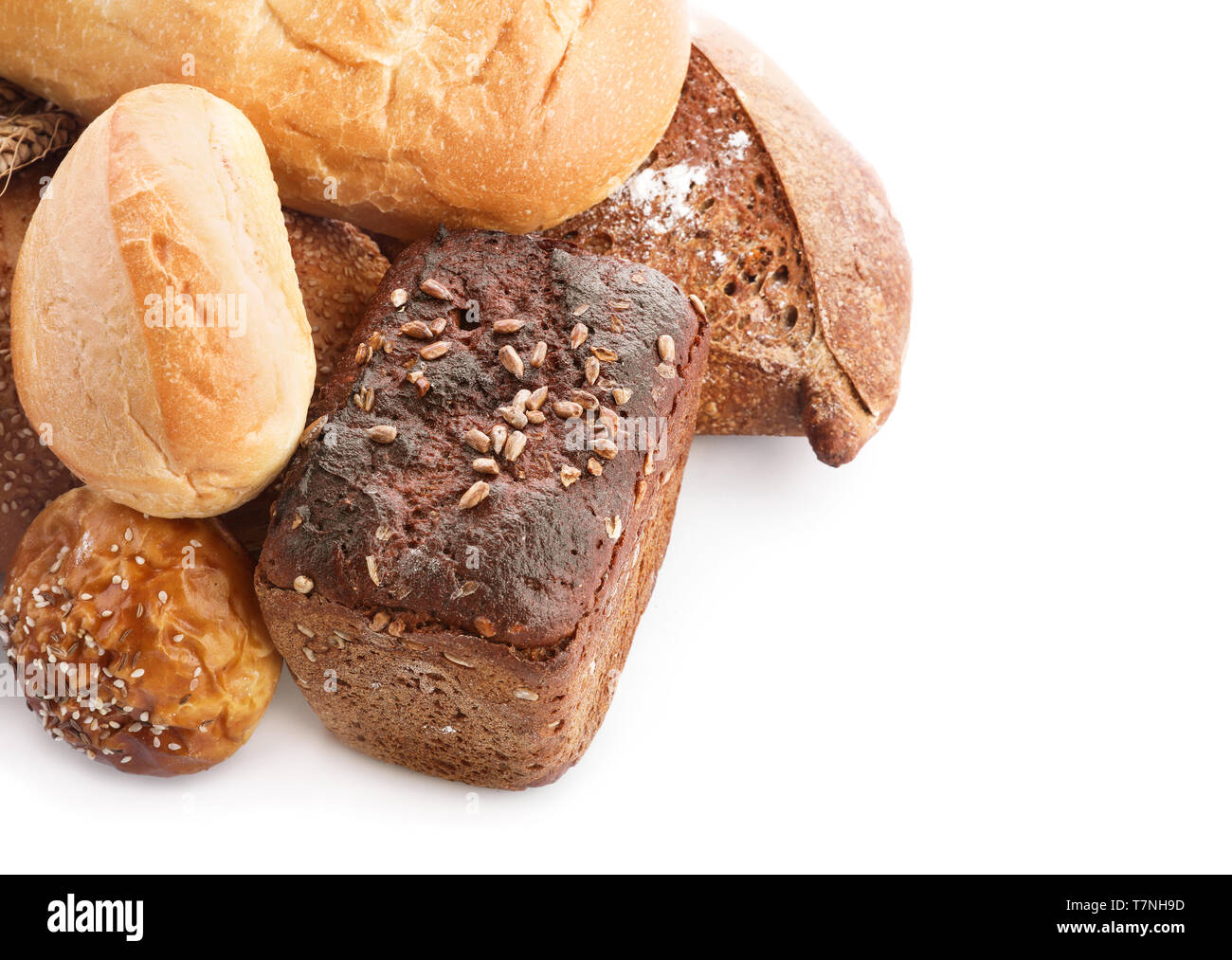 Variety of fresh tasty bread on white background Stock Photo - Alamy
