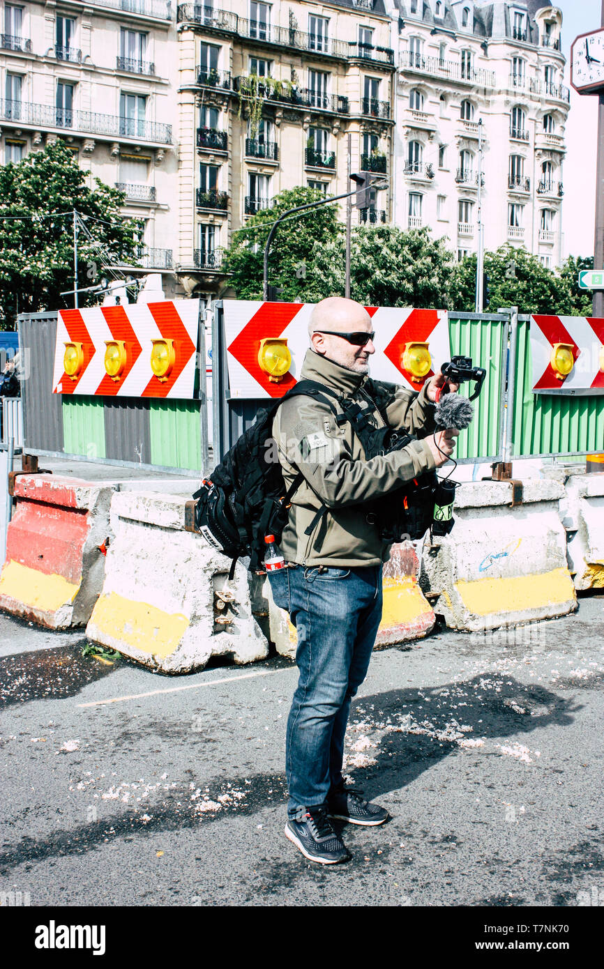 Paris France May 04, 2019 View of press journalist covering protests of ...