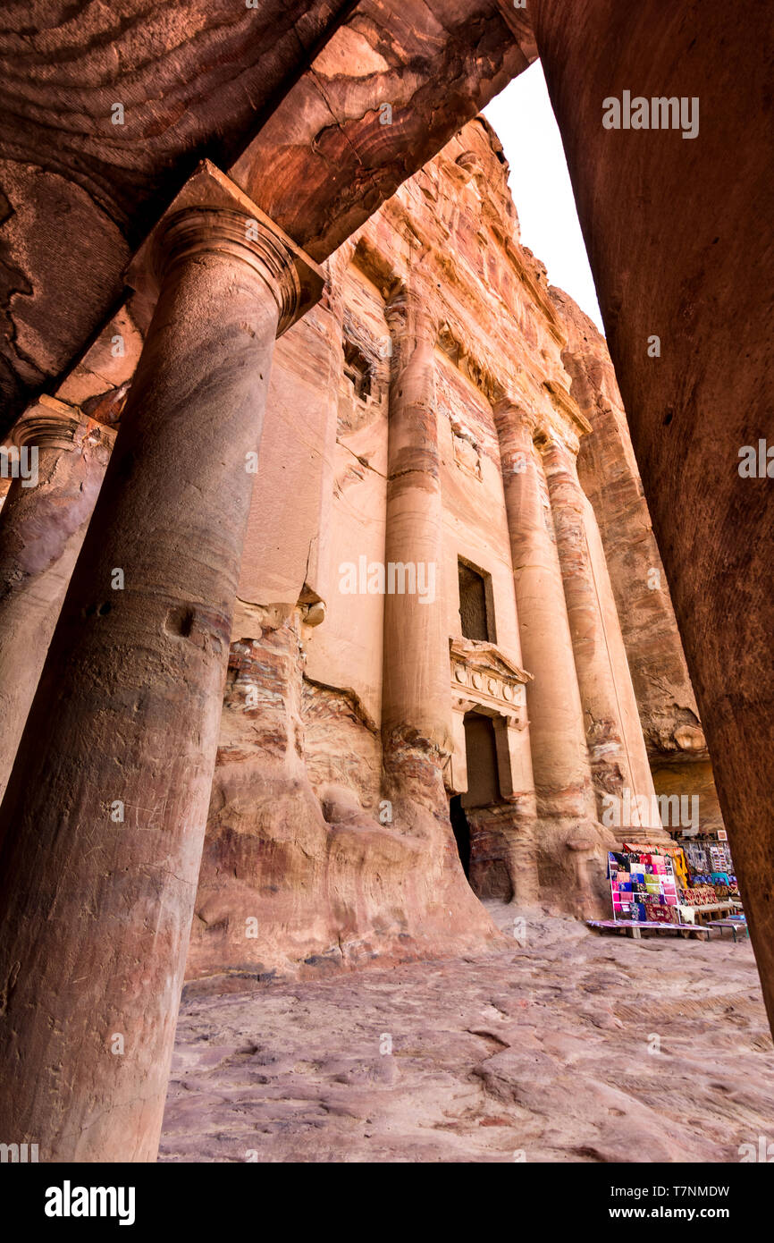 Giant temple in sandstone and columns of the ancient Bedouin city of ...