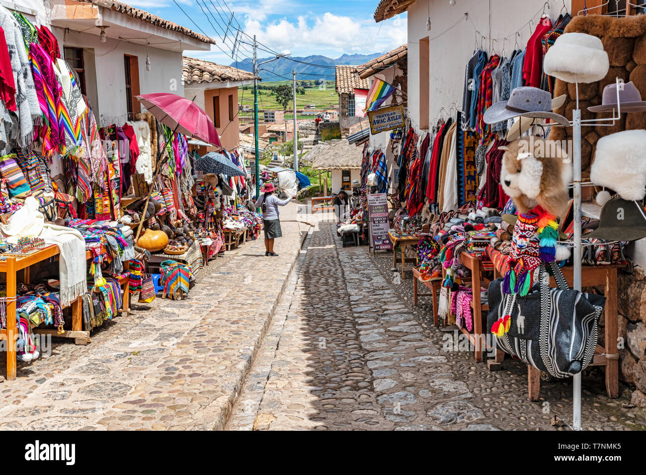 Chinchero, Peru – April 4, 2019: Vendors selling local textile products ...