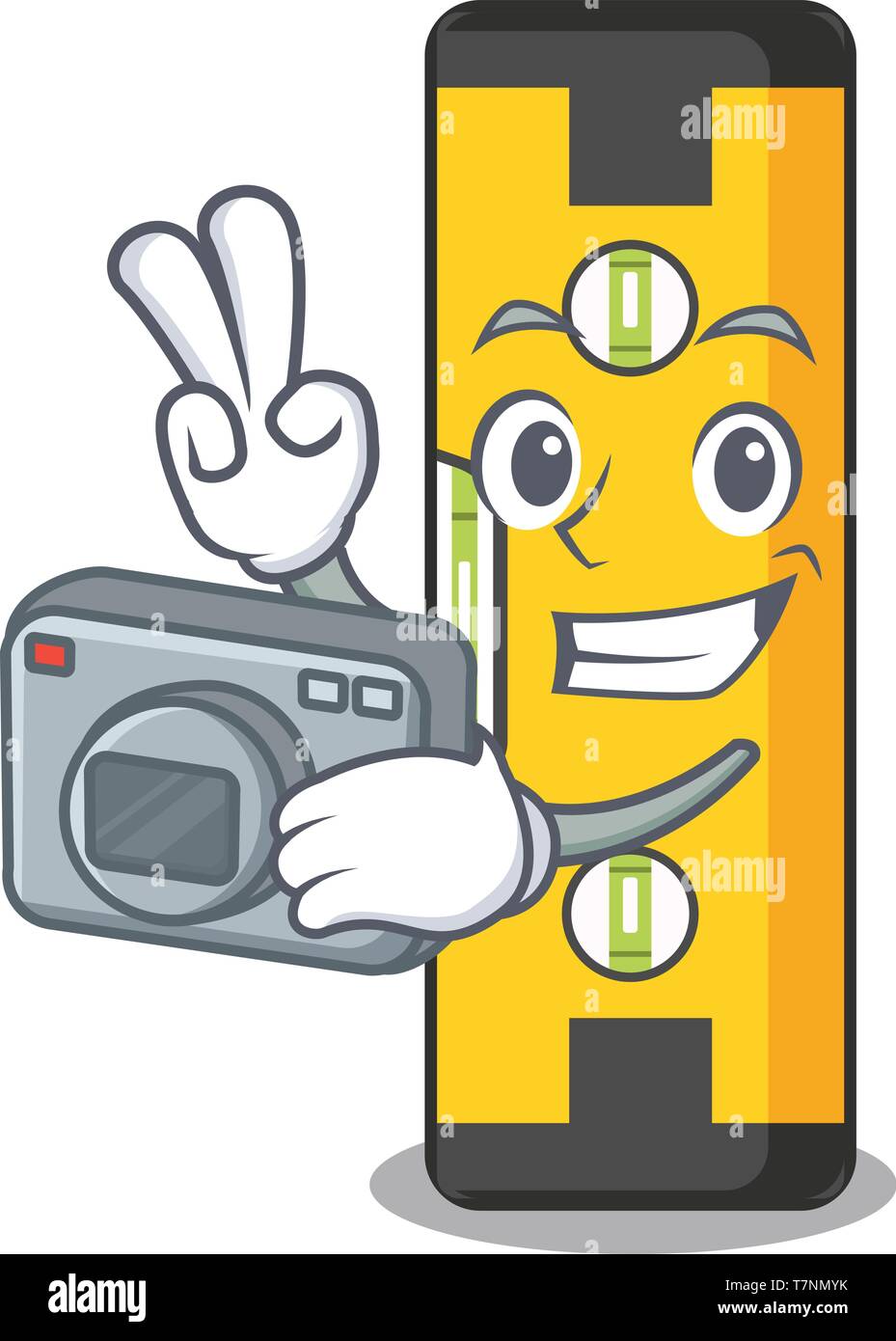 Photographer spirit level above wooden table character Stock Vector ...