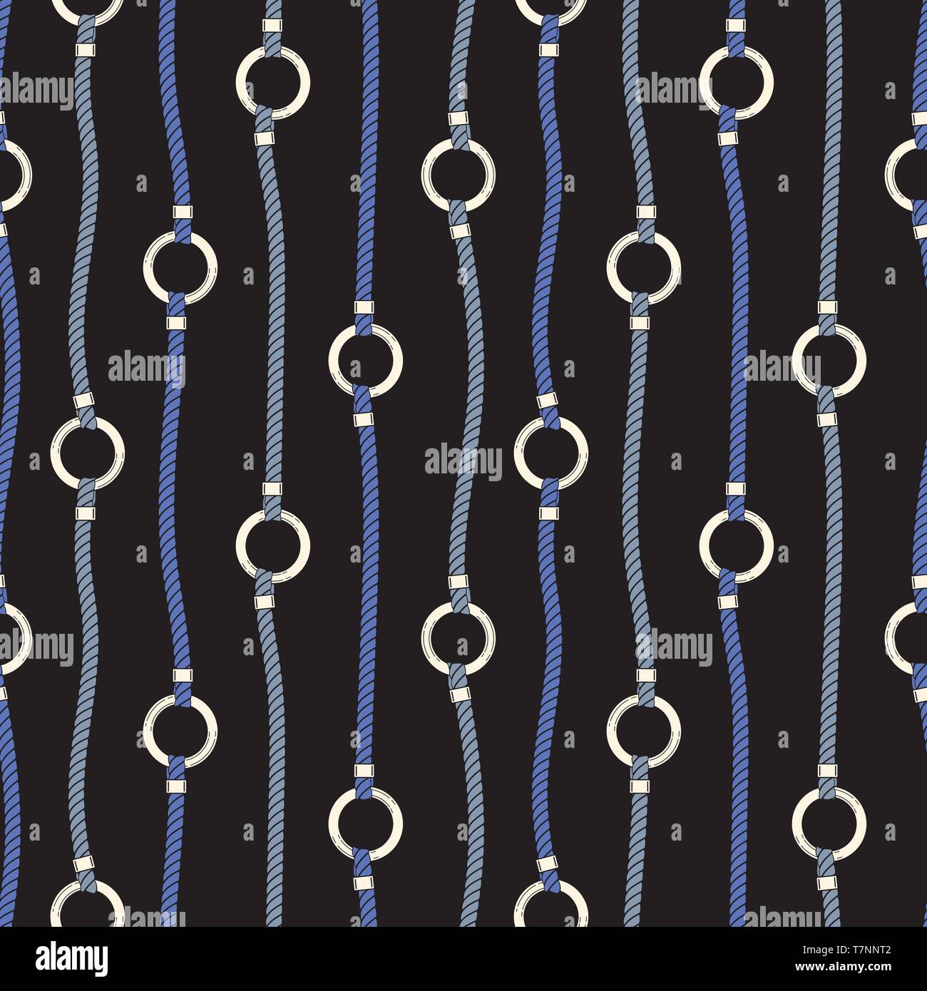 Blue Nautical Ropes and Chain Links Stripes on Black Background Vector ...