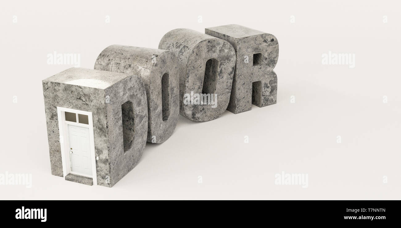 white wooden door on concrete text isolated on white background Stock ...
