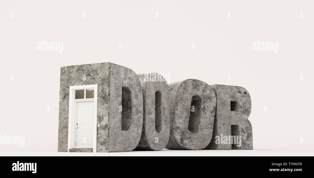 white wooden door on concrete text isolated on white background Stock ...