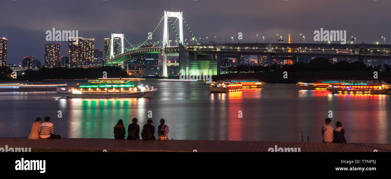 Beautiful night view of Odaiba, Tokyo Tower and Rainbow Bridge in Tokyo ...