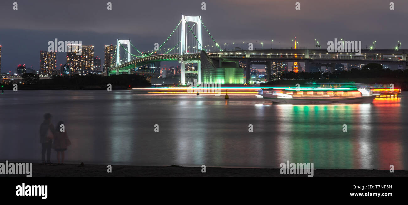 Beautiful night view of Odaiba, Tokyo Tower and Rainbow Bridge in Tokyo ...