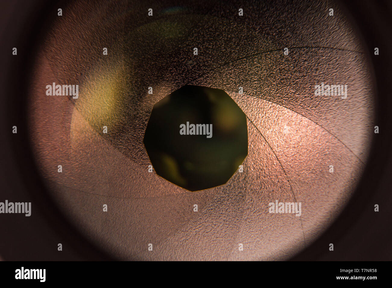 Camera lens aperture detail with colorful lens reflections Stock Photo ...