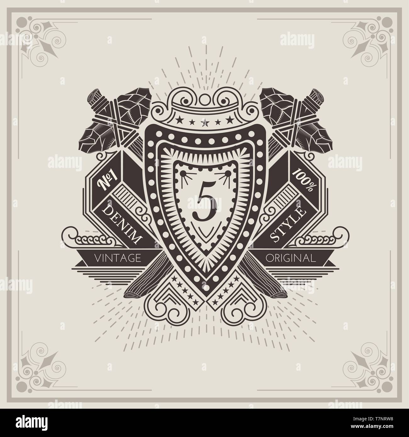 label or heraldic elements with pattern in vintage style Stock Vector ...