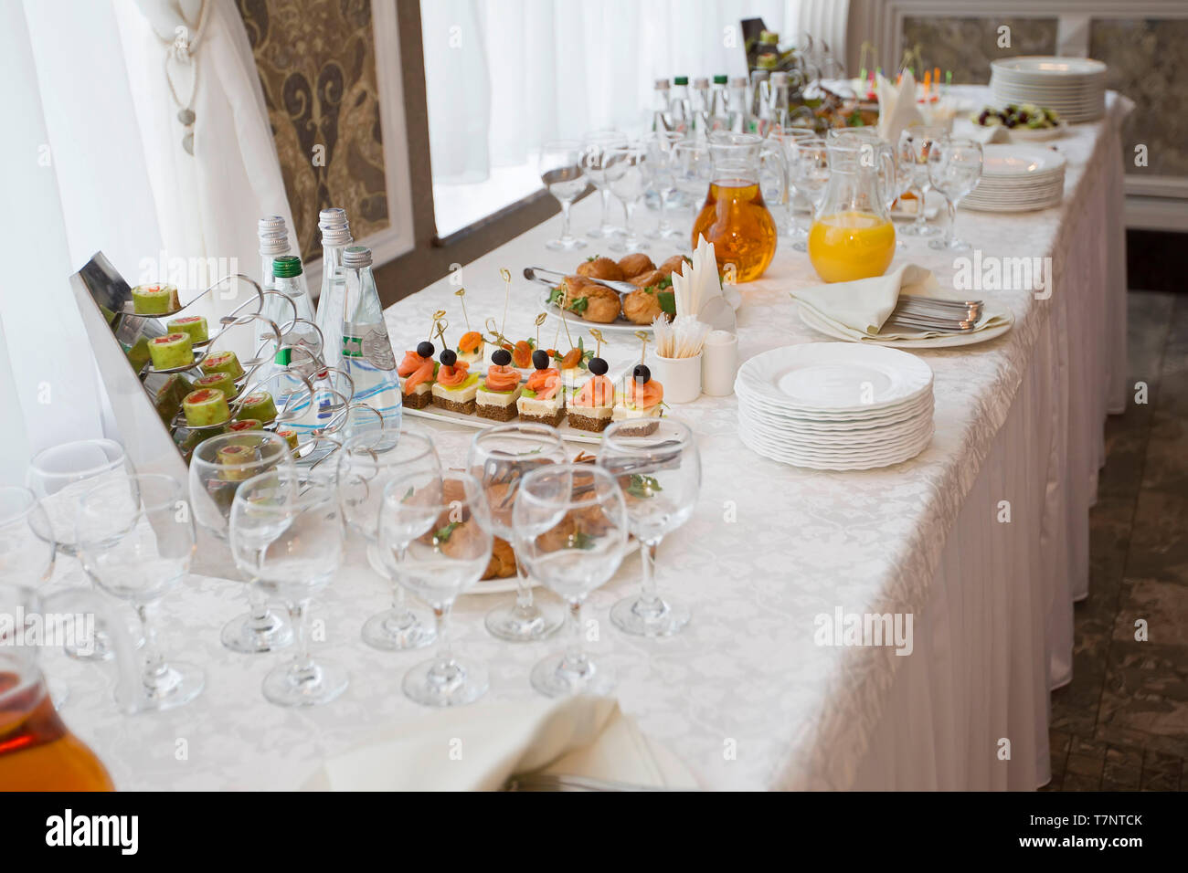 Long White Buffet Table Stock Photo - Alamy