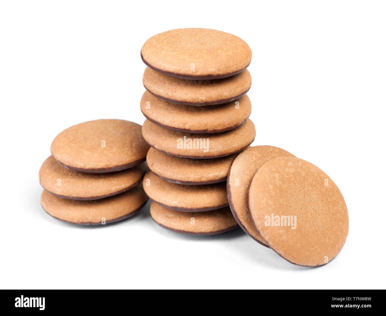 Group of round biscuit cookies isolated on white background Stock Photo ...