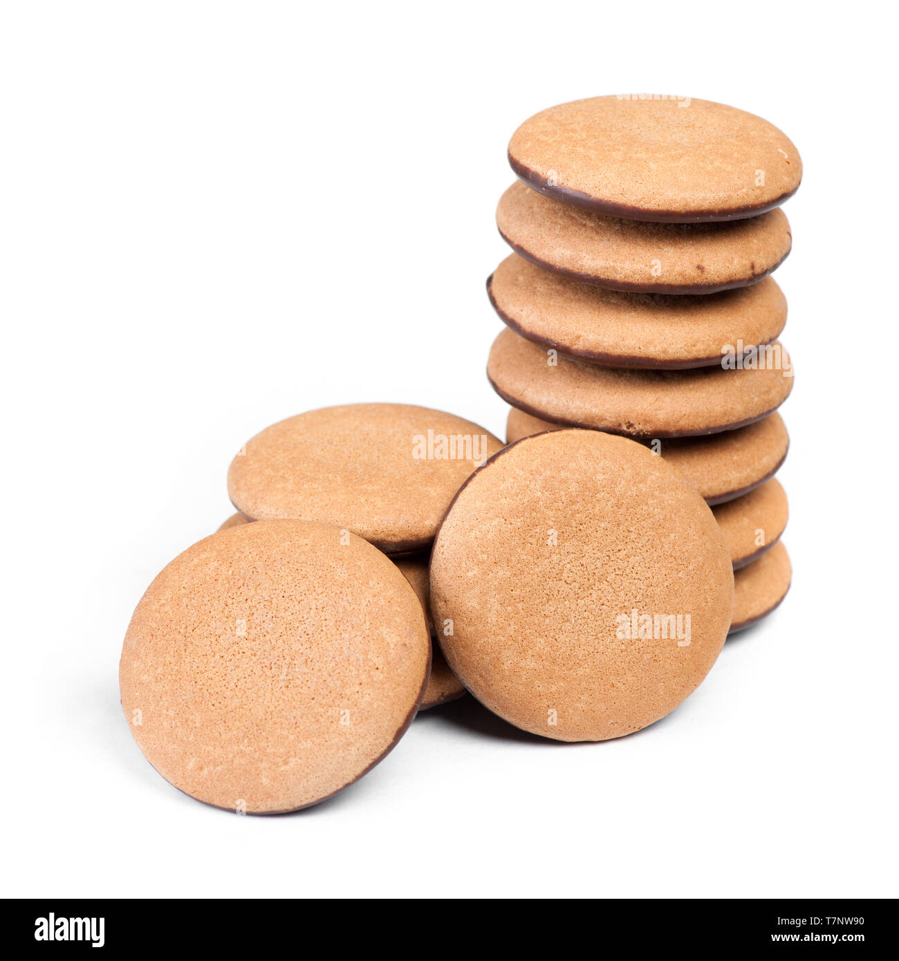 Group of round biscuit cookies isolated on white background Stock Photo ...