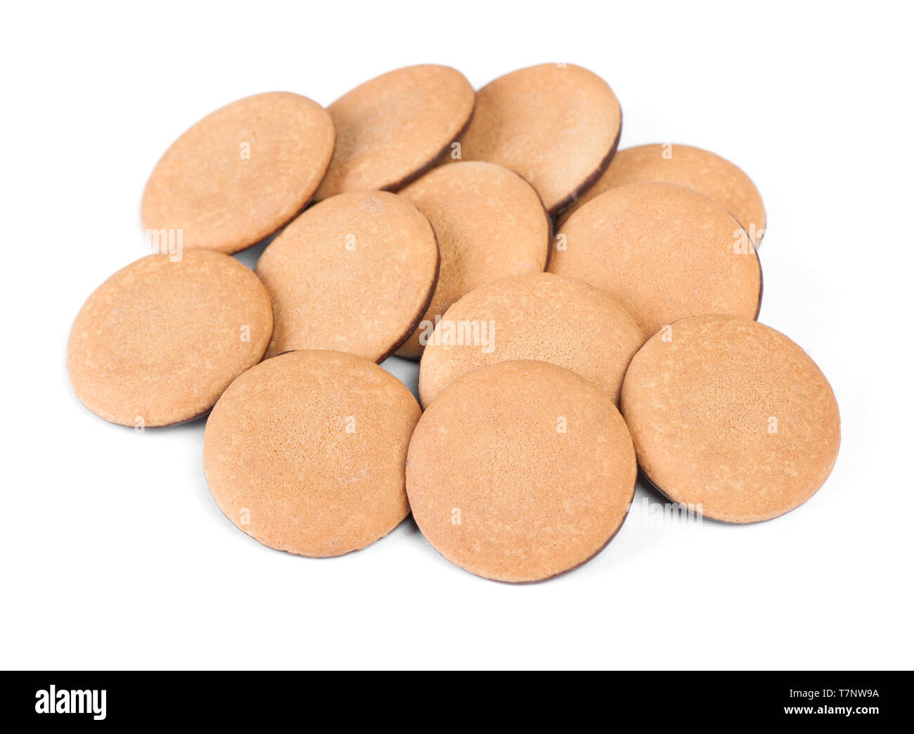Group of round biscuit cookies isolated on white background Stock Photo ...