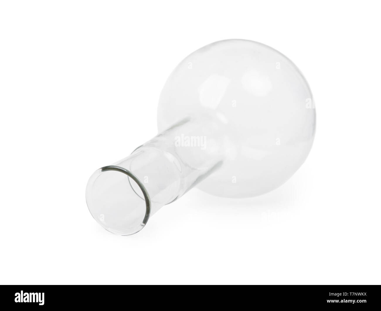 Empty chemical glass laboratory flask isolated on white background ...