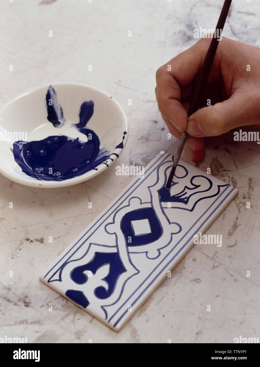 A hand painting pattern on white tile Stock Photo - Alamy