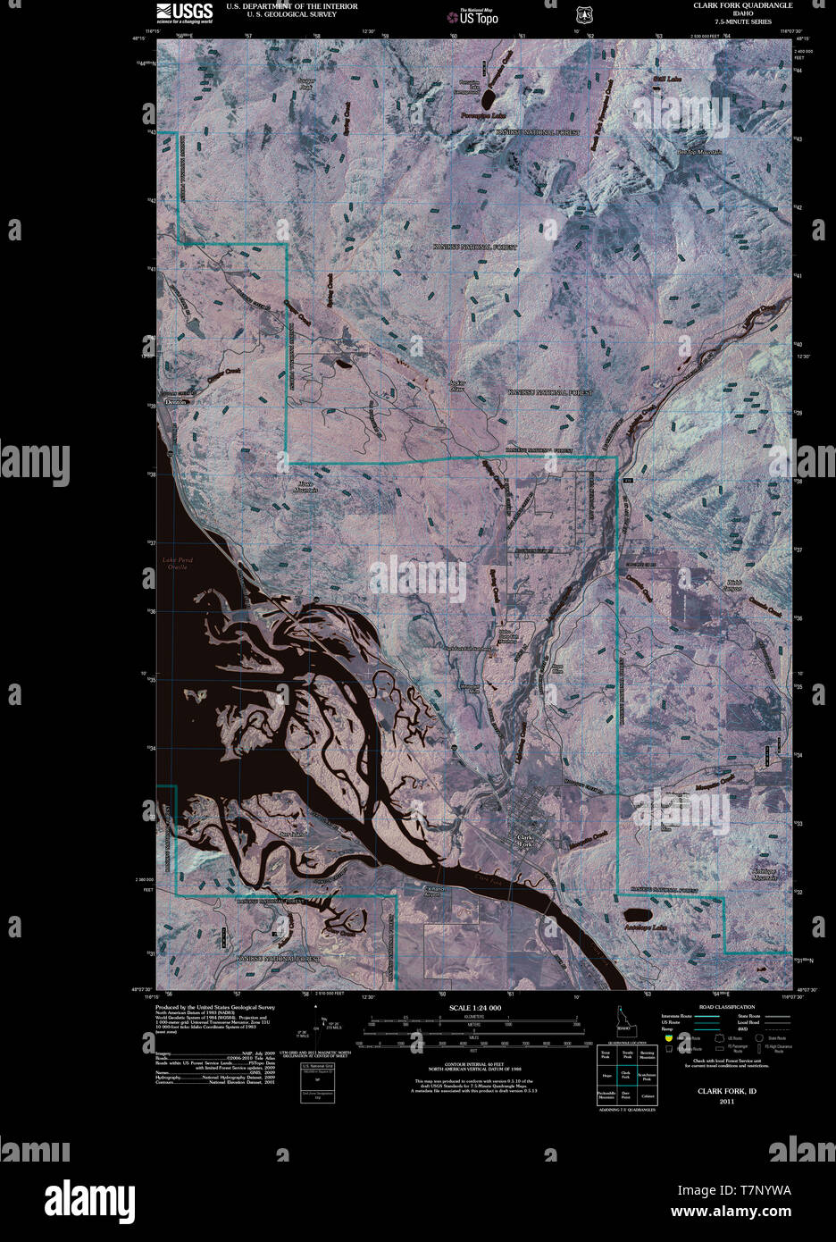 USGS TOPO Map Idaho ID Clark Fork 20110125 TM Inverted Restoration ...