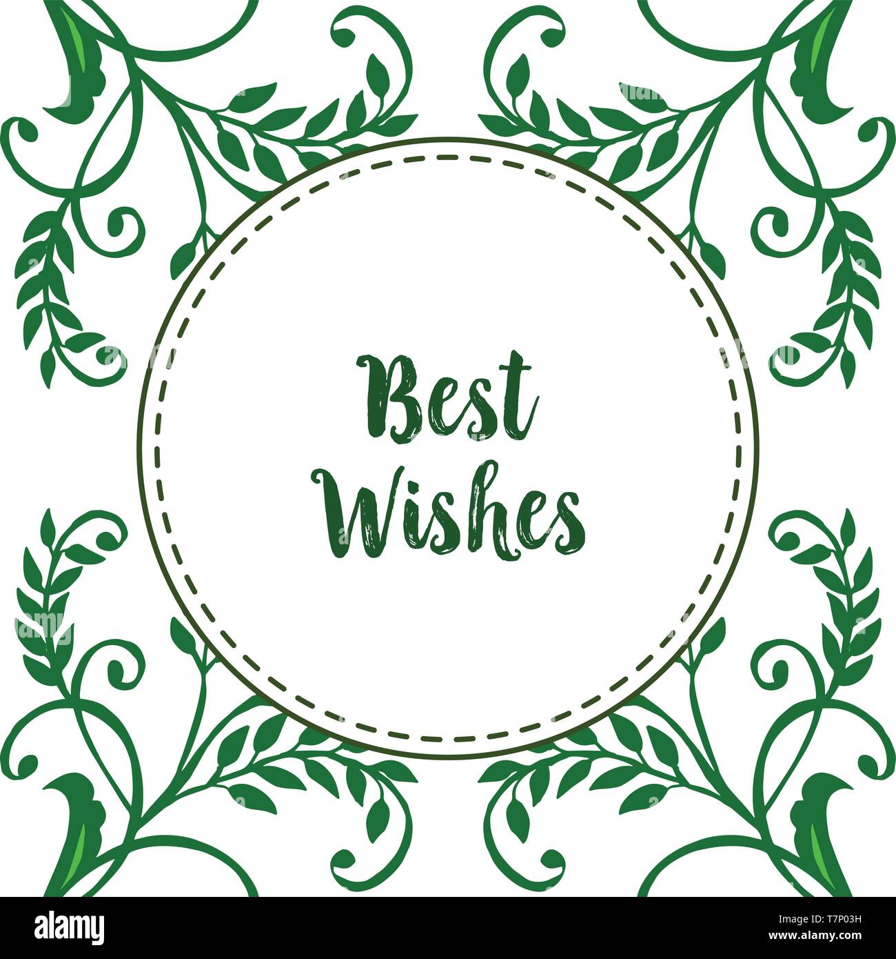 Vector illustration template best wishes with ornate green leafy flower ...
