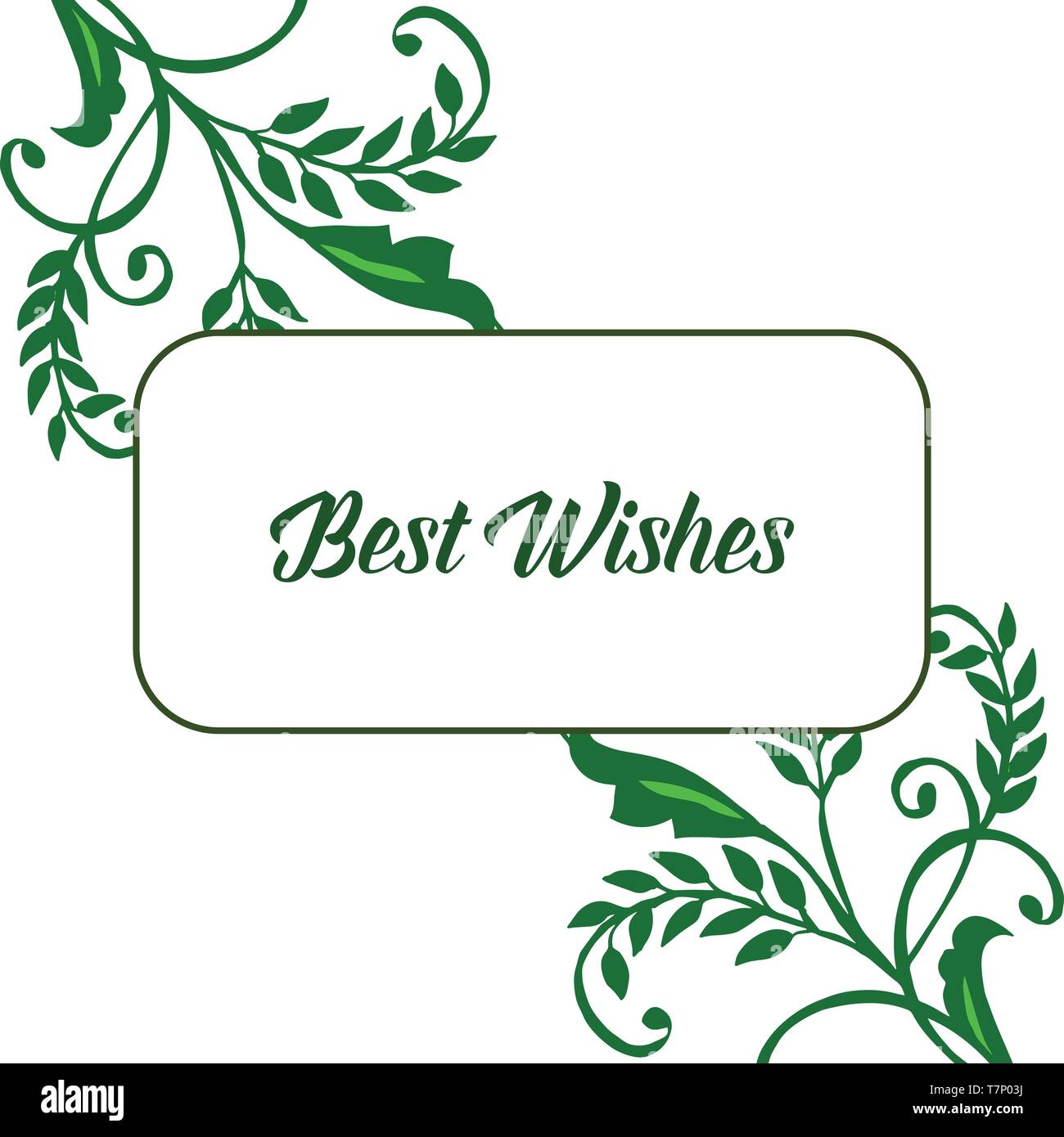 Vector illustration template best wishes with ornate green leafy flower ...