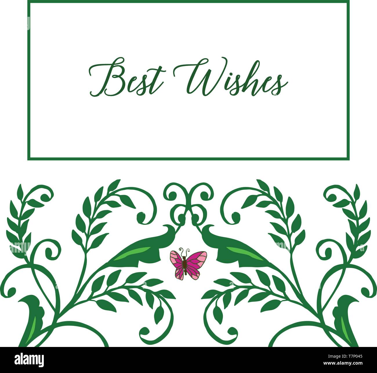 Vector illustration template best wishes with ornate green leafy flower ...