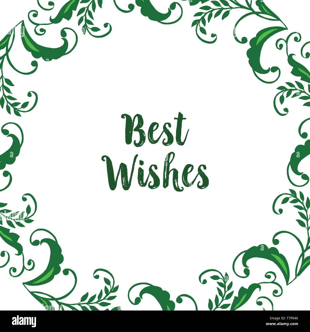 Vector illustration template best wishes with ornate green leafy flower ...