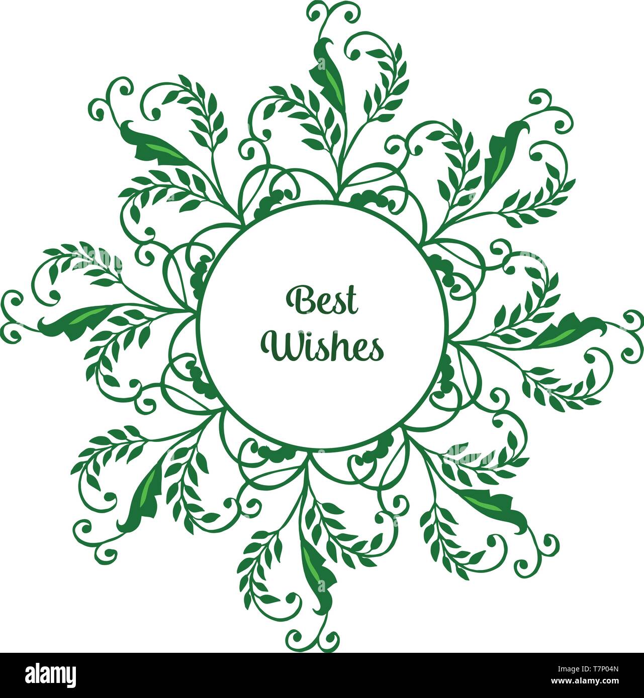 Vector illustration lettering best wishes with pattern art green leaf ...