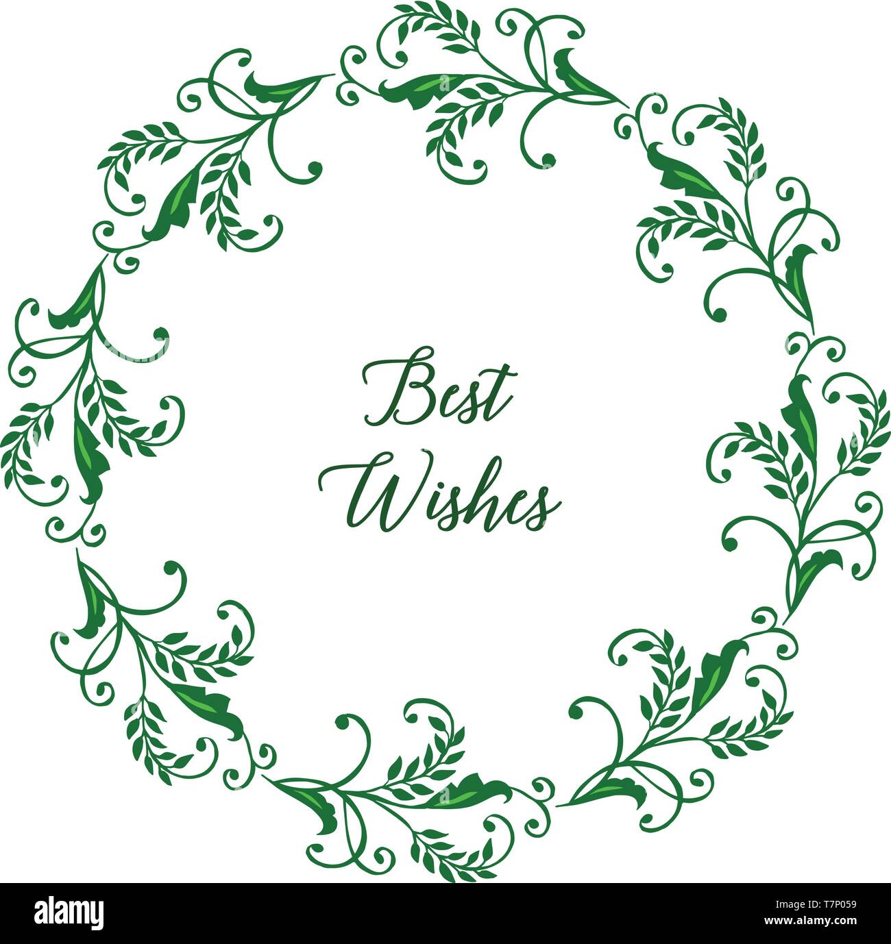 Vector illustration lettering best wishes with pattern art green leaf ...