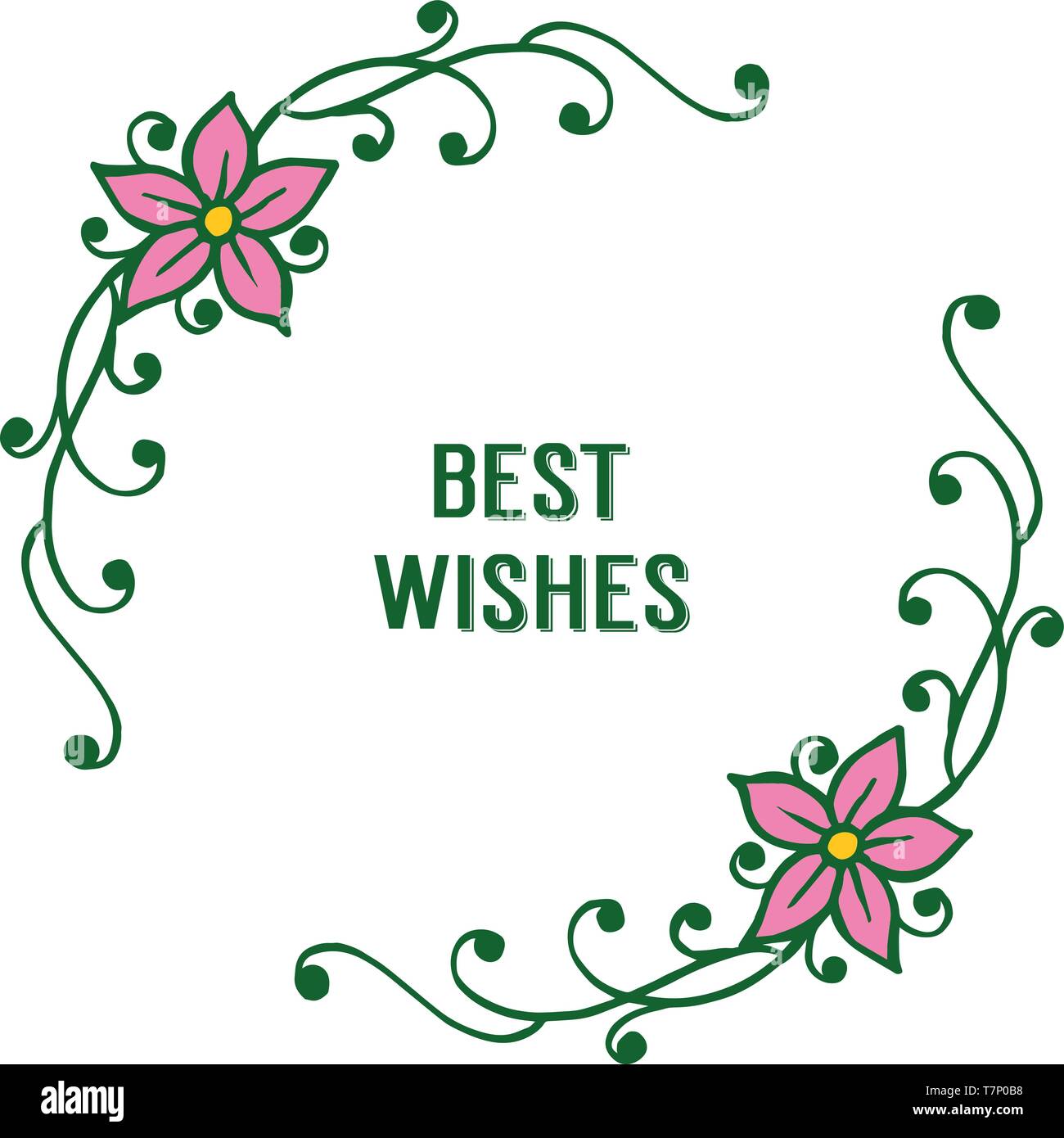 Vector illustration best wishes text with pattern pink flower frame ...