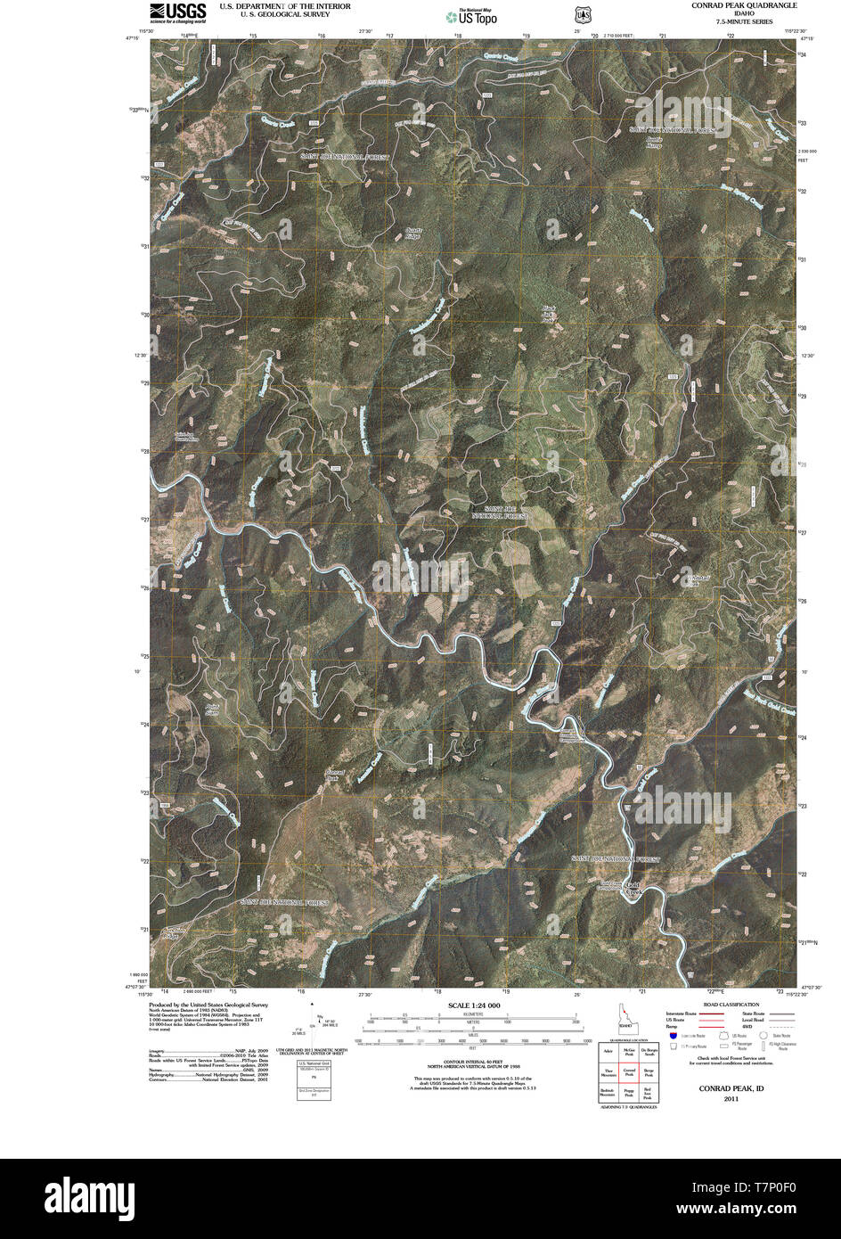 USGS TOPO Map Idaho ID Conrad Peak 20110126 TM Restoration Stock Photo ...