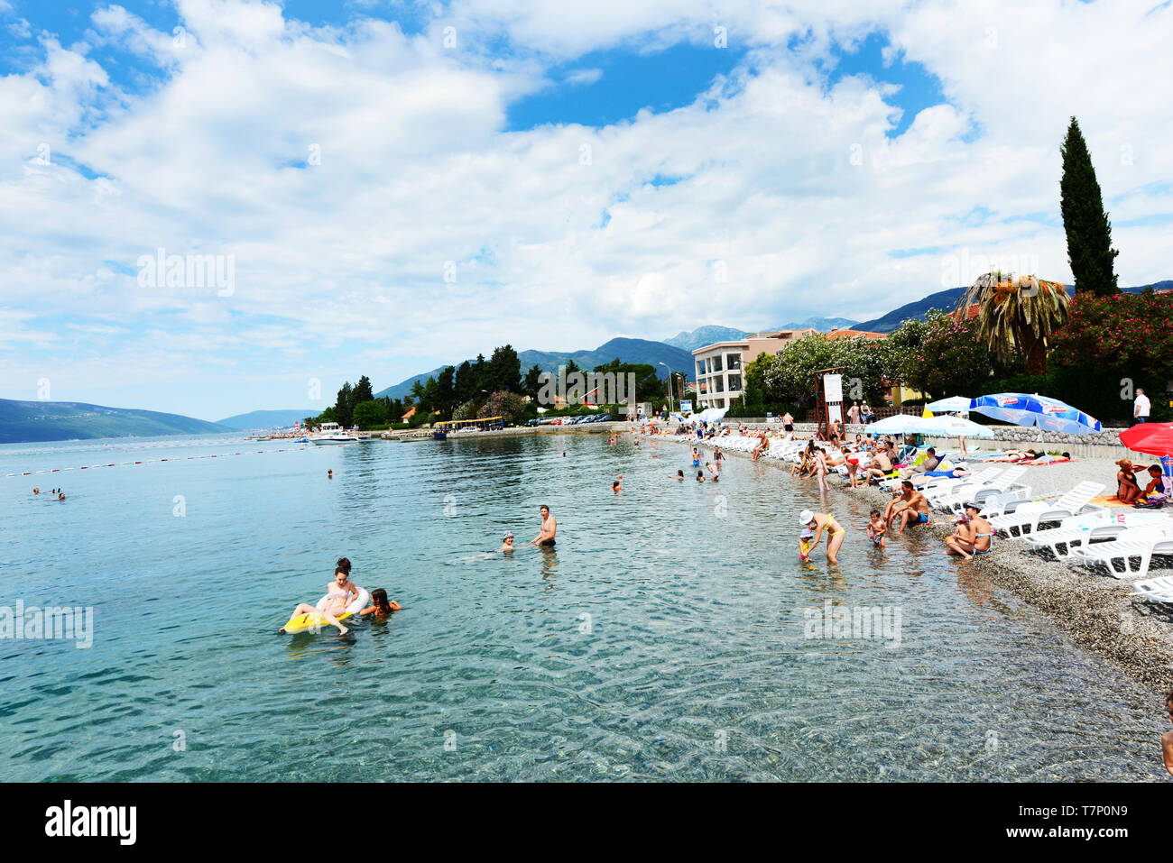 Young Montenegrin enjoying the local beach around Plaža Ponta in Tivat ...