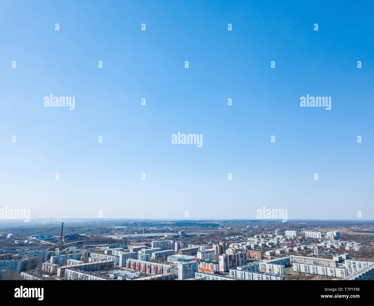 spring landscape from a aerial view of the small city of Leninsk ...