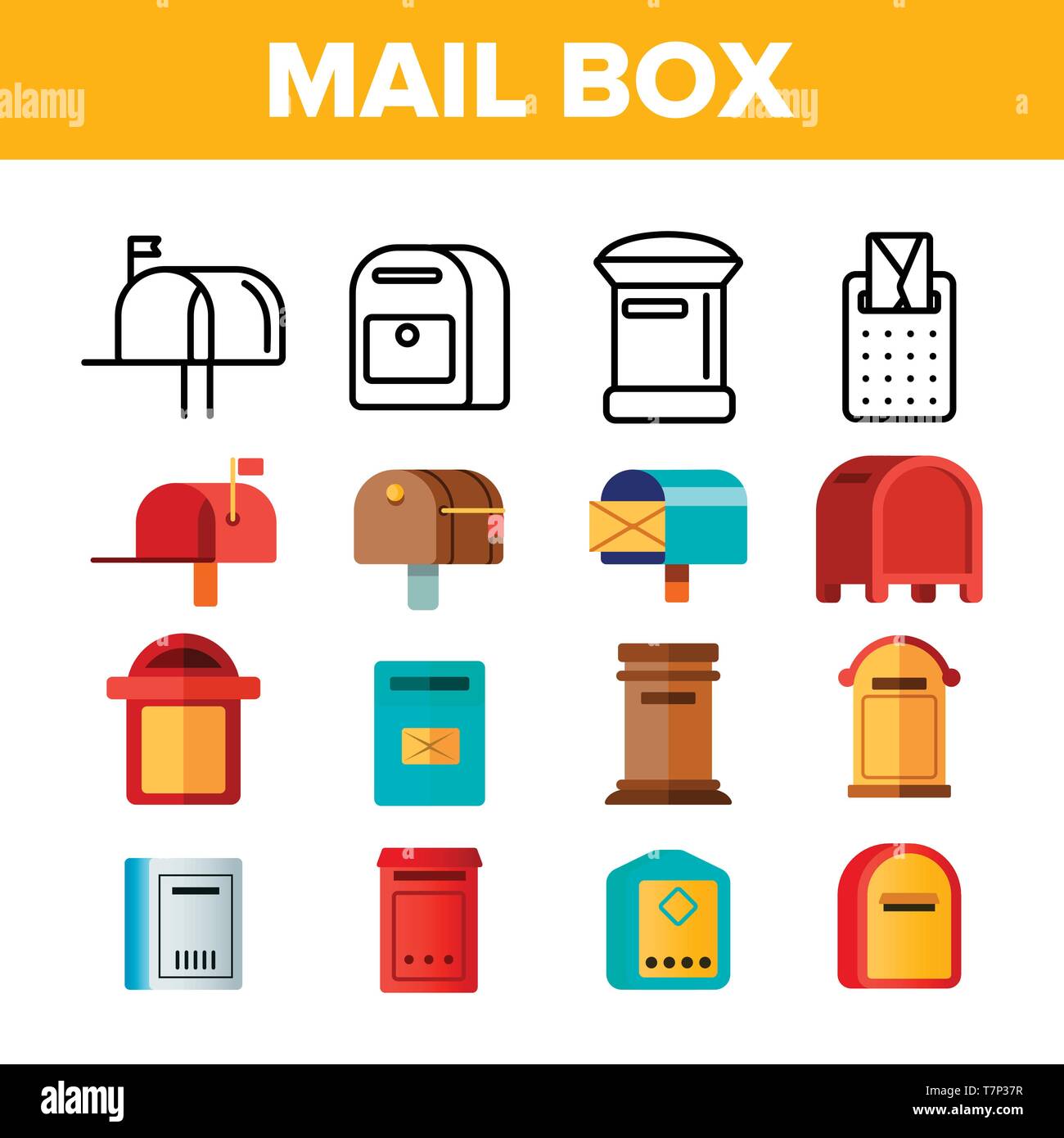Mail Box, Post Linear And Flat Vector Icons Set. Mailboxes, Sending ...