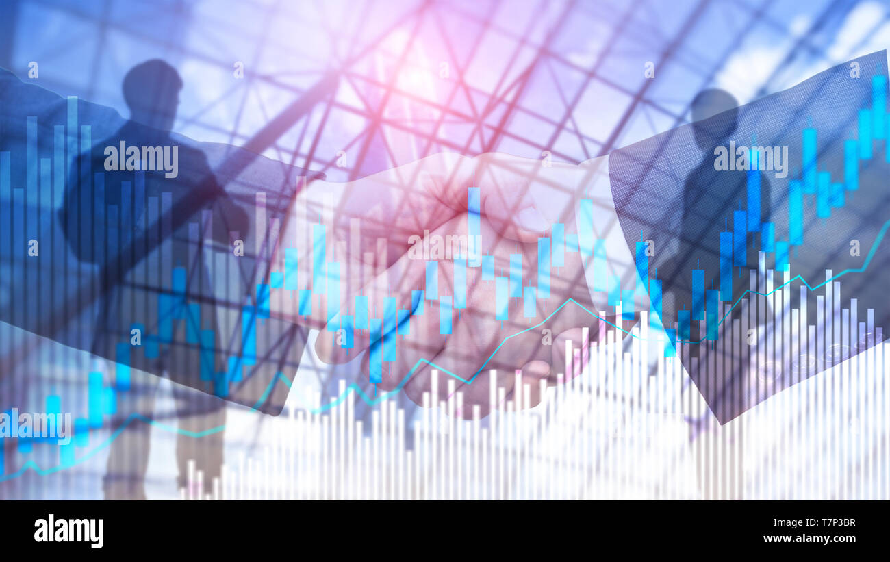 Stock trading candlestick chart and diagrams on blurred office center ...