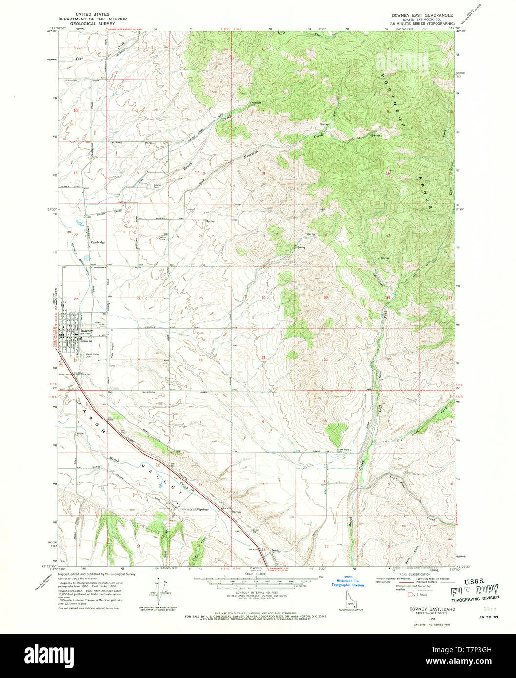 USGS TOPO Map Idaho ID Downey East 235953 1968 24000 Restoration Stock ...
